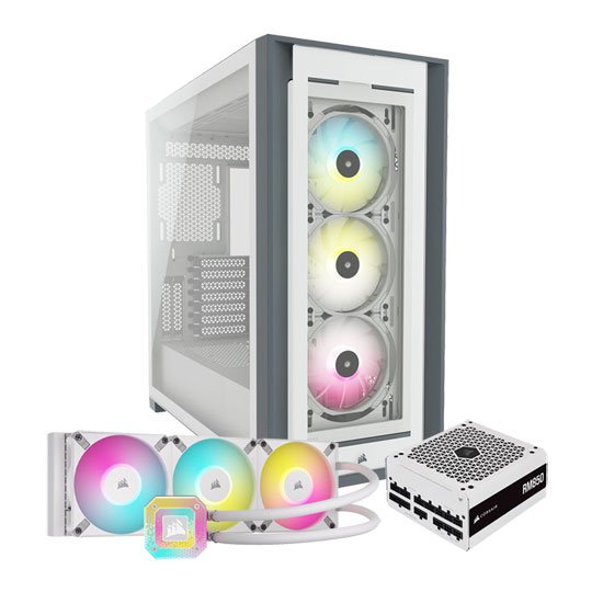 Corsair 5000X RGB White + RM8550 White PSU + Corsair H150i ELITE ...