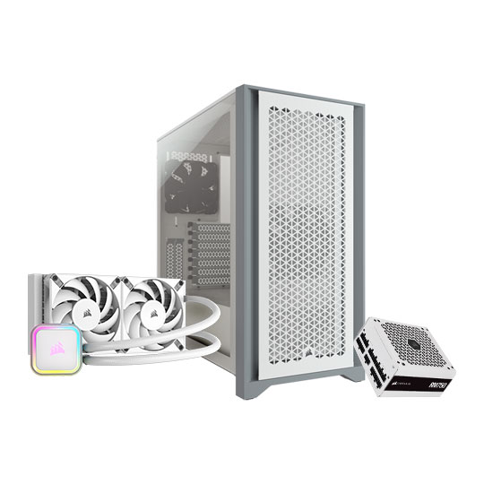 Corsair 4000D Airflow White Chassis + Corsair RM750 White PSU + H100i ...