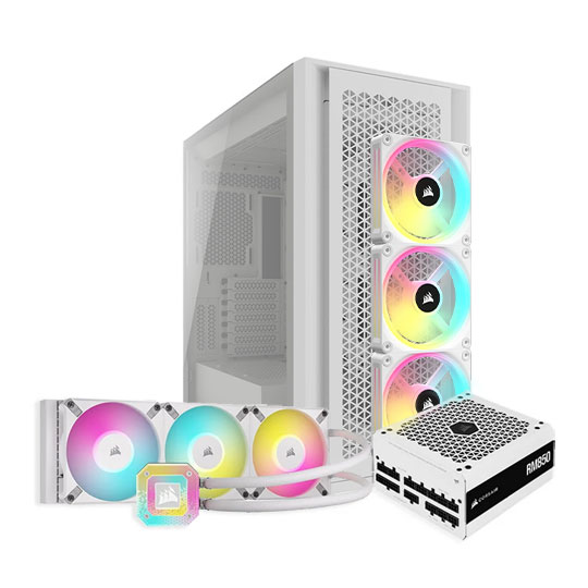 Corsair 5000D Airflow White Chassis + RM850 PSU + H150i Capellix XT AIO ...