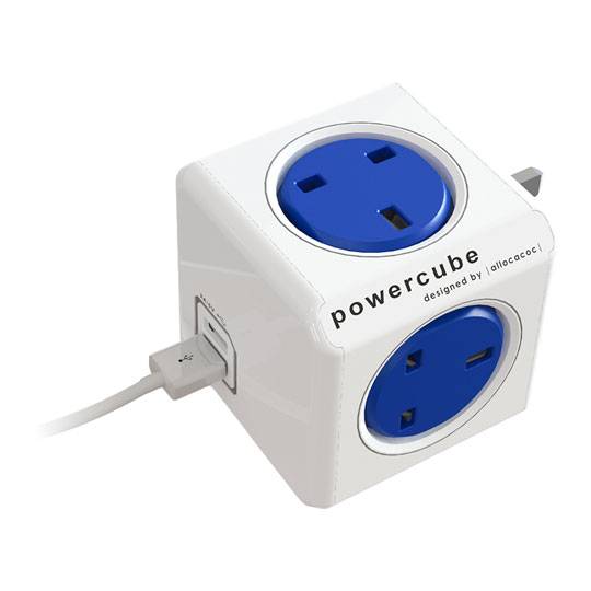 Allocacoc PowerCube 'Original USB' 4-Socket Mains Extension Plug, Blue ...
