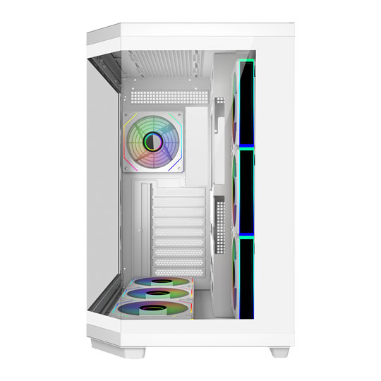 FSP U580 ARGB Dual Chamber Mid Tower Tempered Glass PC Gaming Case with 7x 120mm ARGB Fans White ...