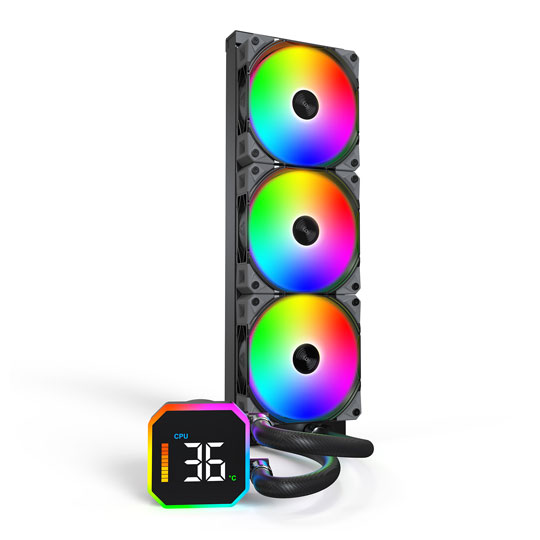 Montech HyperFlow Digital 360 All In One 360mm Black Intel / AMD CPU Water Cooler LN160446 ...