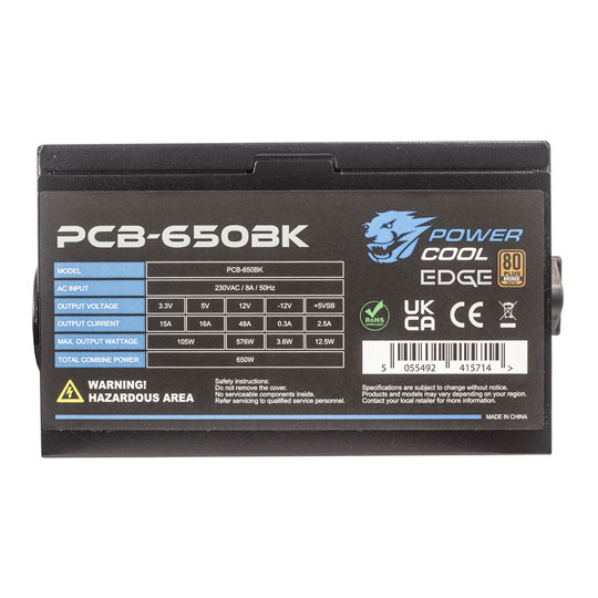 Powercool Edge 650W Black Wired 230V ATX Power Supply LN165453 ...