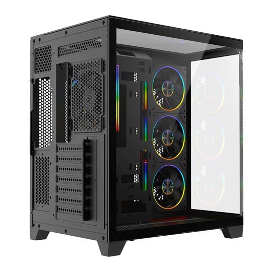 CiT DS360 PRO Black Mid Tower Tempered Glass PC Gaming Case with 4x CiT ...