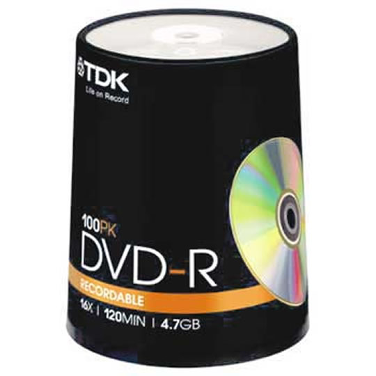 TDK DVD-R 4.7GB Media Storage 100 DVD-R Media 120min LN17434 - T19479 | SCAN UK